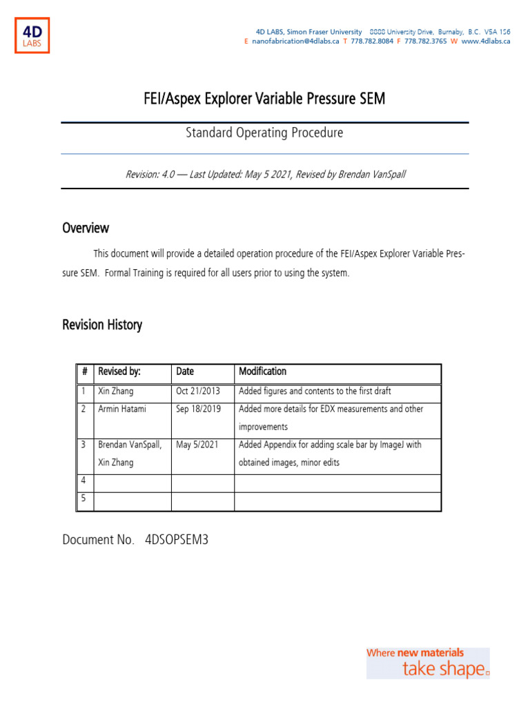 FEI/Aspex Explorer Variable Pressure SEM Standard Operating Procedure ...