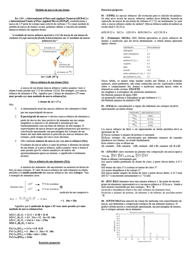 Quimica Resumo Prova | PDF | Mol (unidade) | Isótopo