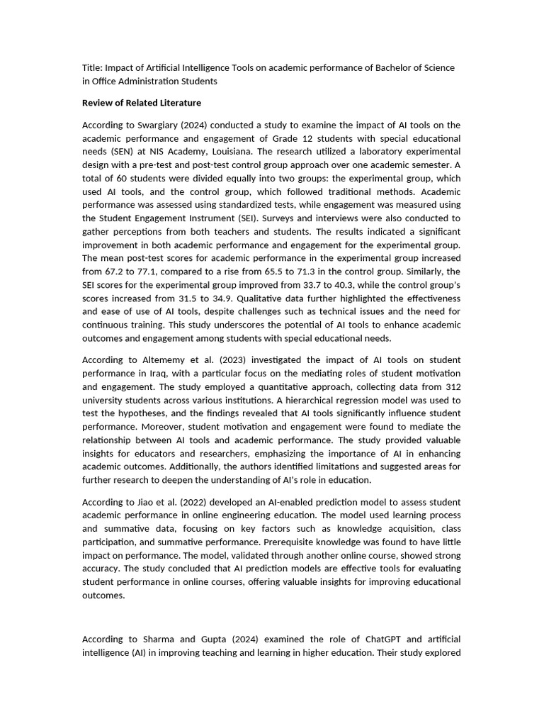 RRL Impact of Ai Tools | PDF | Artificial Intelligence | Intelligence ...