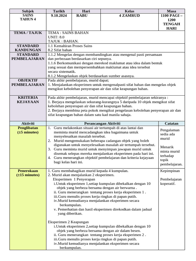 RPH Sains Tambahbaik | PDF