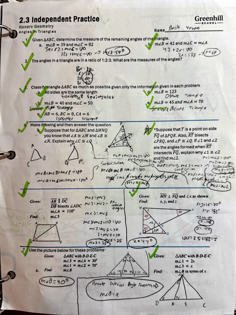 2.3 Independent Practice: Greenhill | PDF | Elementary Geometry | Euclidean Geometry