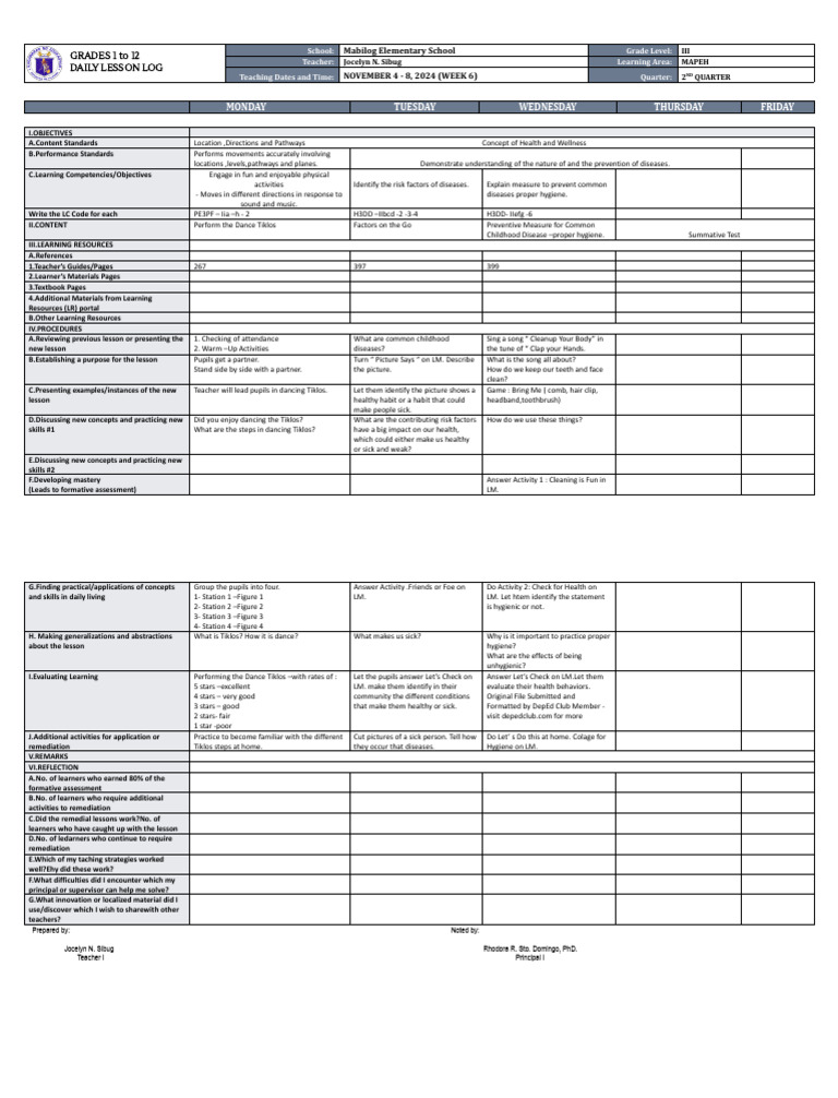 DLL_MAPEH 3_Q2_W6 (1) | PDF | Learning | Teachers