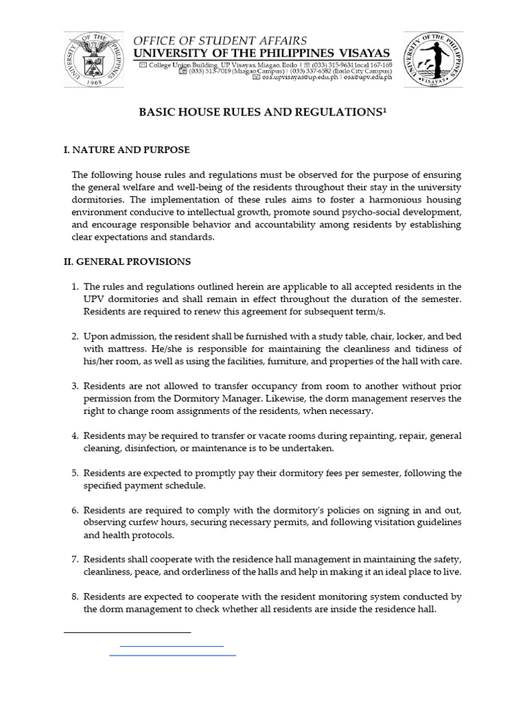 RSU_Basic House Rules and Regulations | PDF | Home Appliance | Dormitory