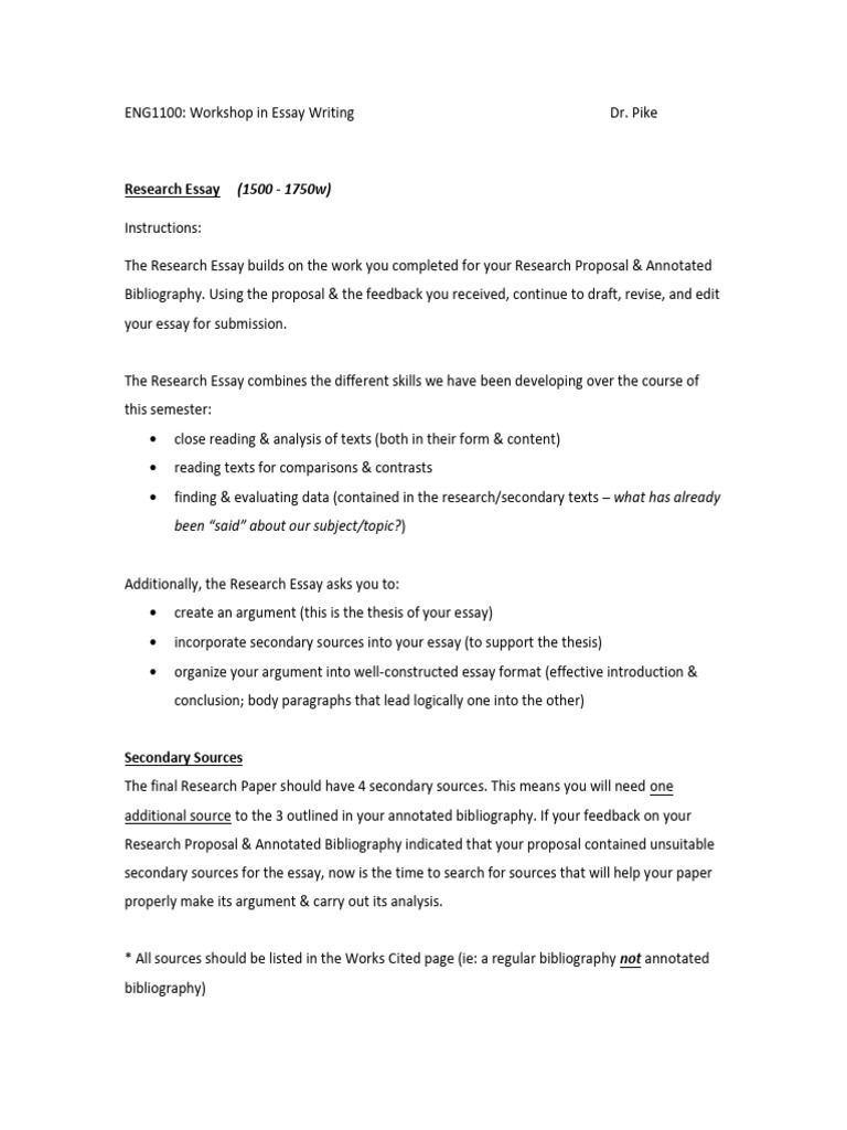 ENG1100 Research Essay Instructions | PDF