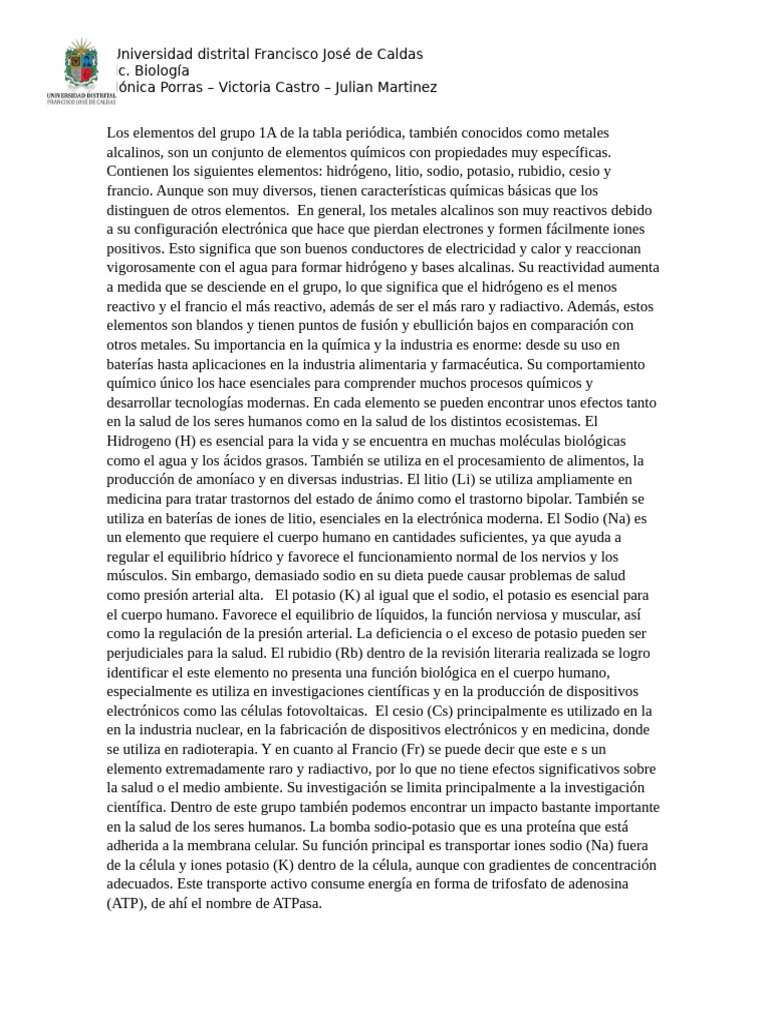 Cuartilla Grupo 1A | PDF | Elementos químicos | Ciencias fisicas