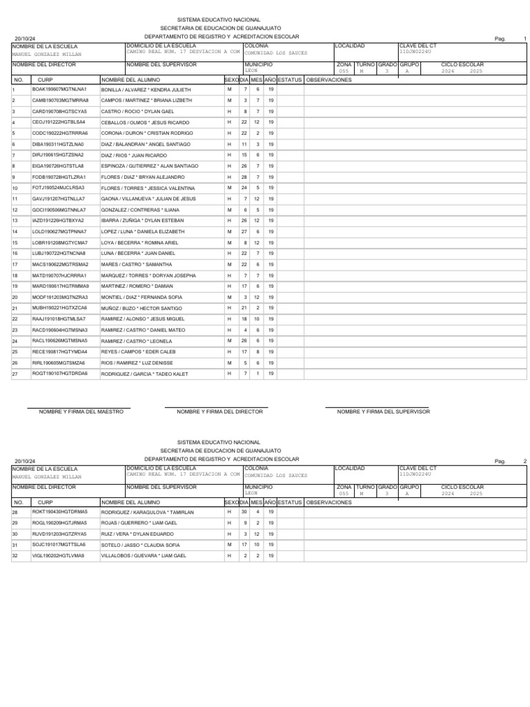 Lista de Alumnos 2024-2025 Guanajuato | PDF
