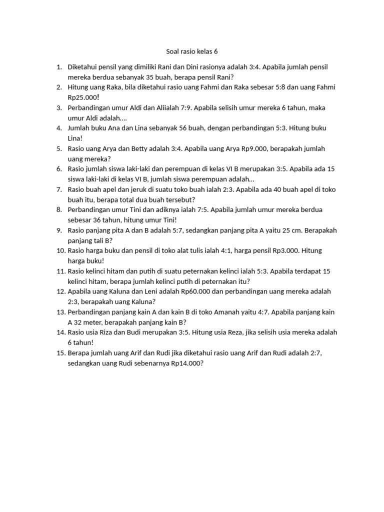 Soal Rasio Kelas 6 | PDF