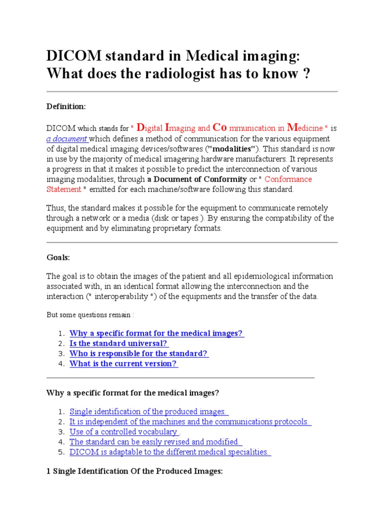 DICOM Standard in Medical Imaging | PDF | Medical Imaging | Computing