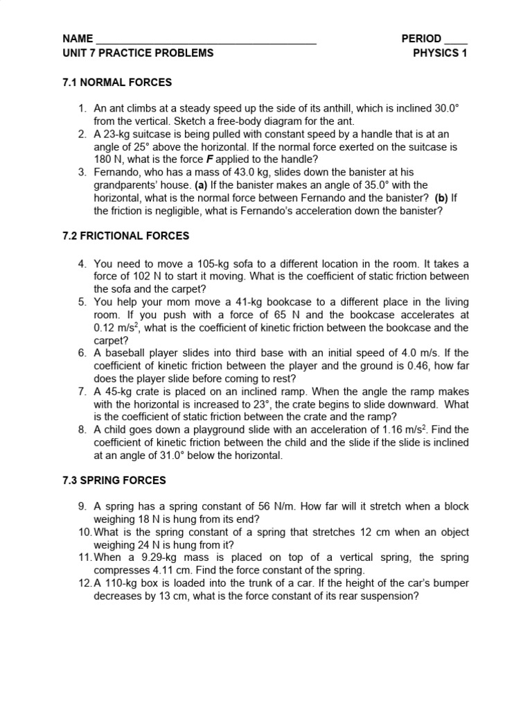 Unit 7 Practice Problems p1 | PDF | Force | Tension (Physics)
