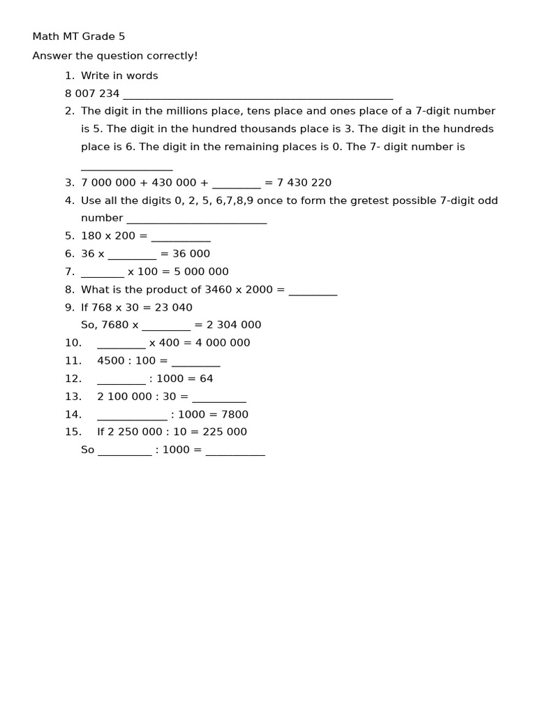 Math MT Grade 5 | PDF | Home & Garden | Computers