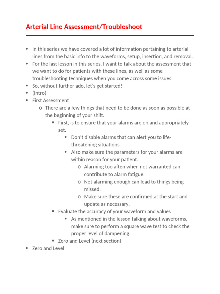 A-Line - Assess Troubleshoot | PDF | Aorta | Bleeding