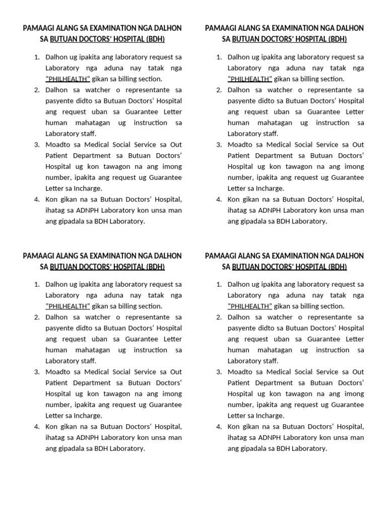 Pamaagi Alang Sa Examination Nga Dalhon Sa Butuan Doctors | PDF