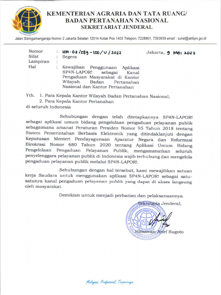 Surat Kewajiban SP4N Lapor | PDF