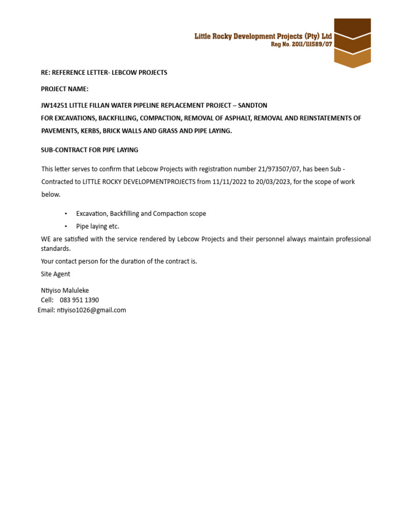 Lebcow Projects Reference Letter | PDF