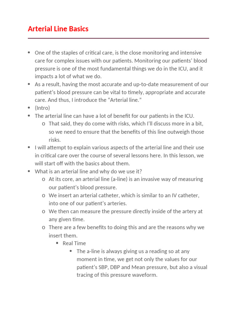 A Line Basics Pdf Blood Pressure Cardiovascular System
