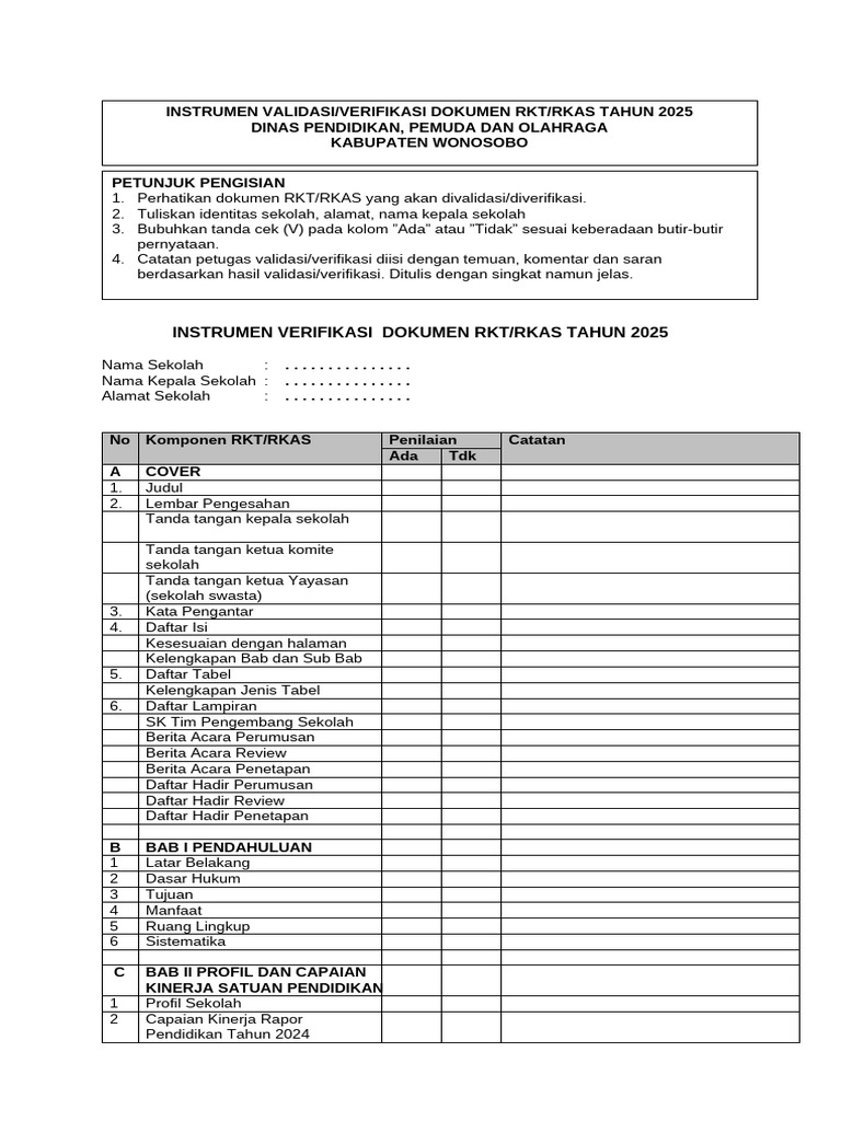 7.1. Instrumen Verifikasi RKT - RKAS - 2025 | PDF | Bisnis