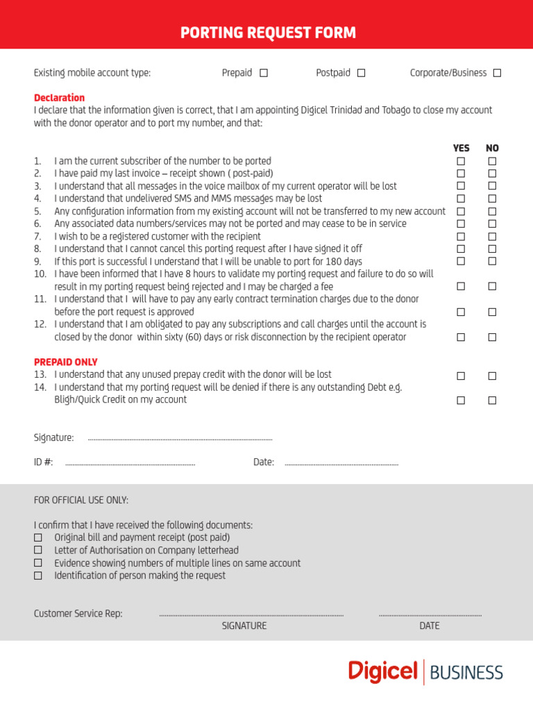 Porting Request Form | PDF | Service Industries