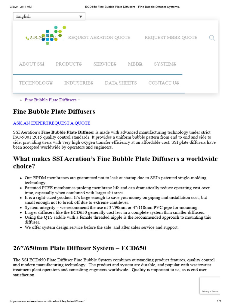 ECD650 Fine Bubble Plate Diffusers - Fine Bubble Diffuser Systems | PDF