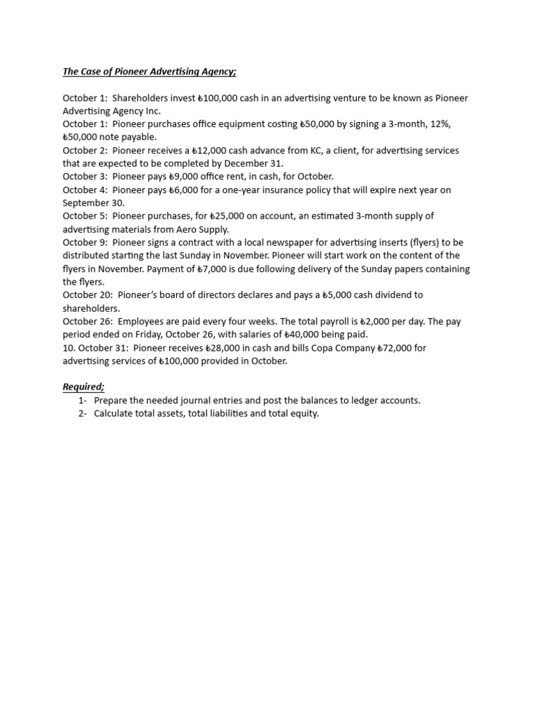 Pioneer Advertising Agency Case Study | PDF | Finance & Money Management