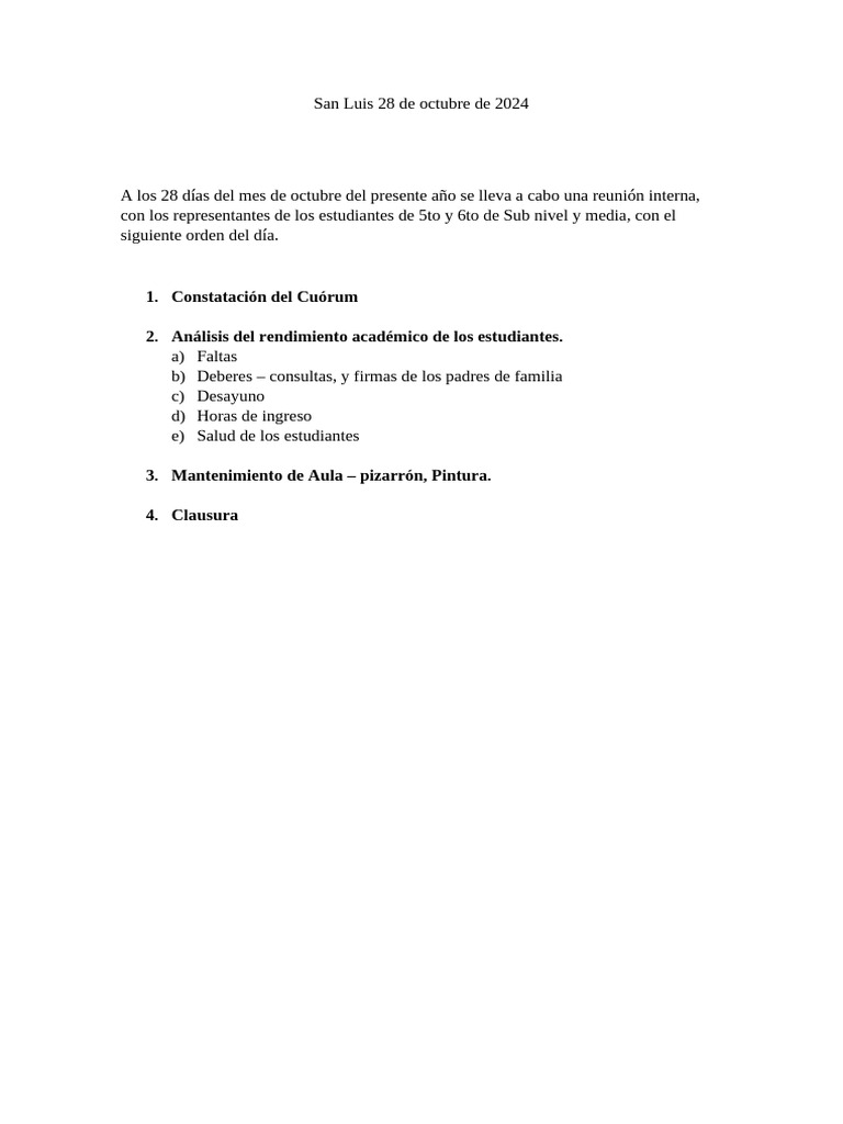 Reunion Con Los Padres de Familia - Lunes | PDF