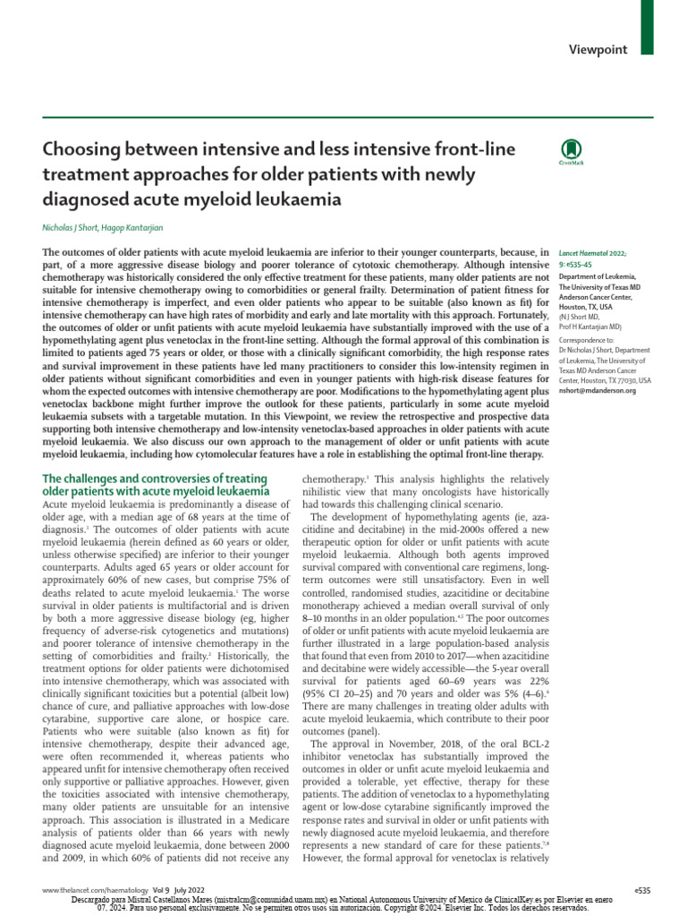 Choosing Between Intensive and Less Intensive Front-Line Treatment ...