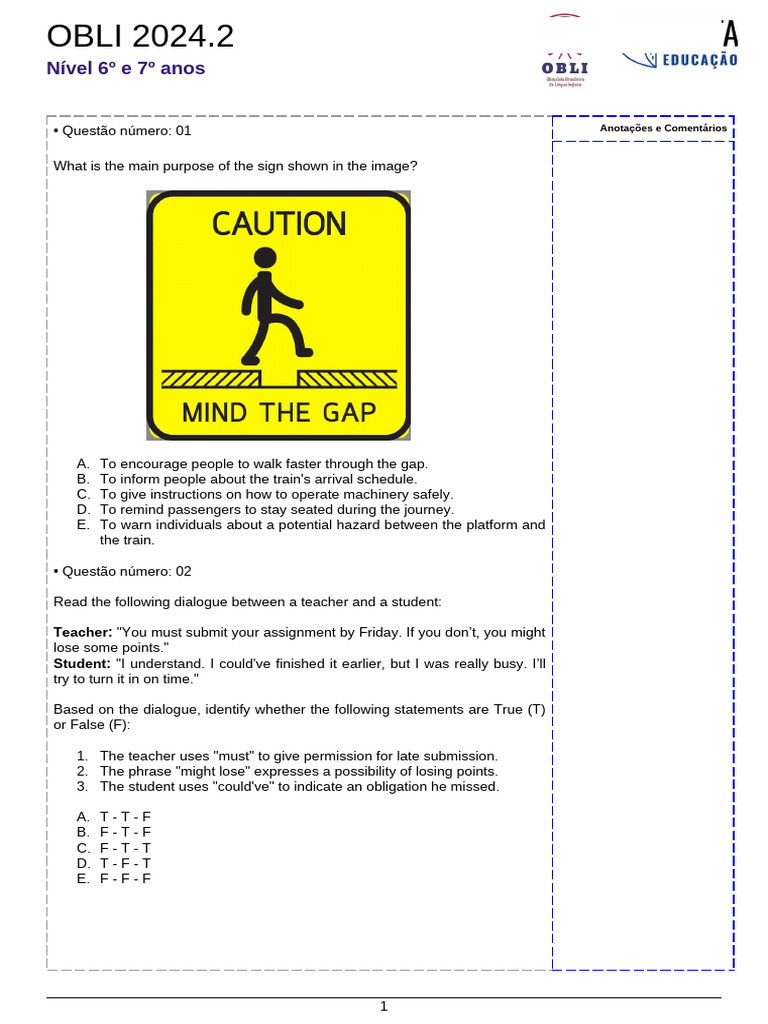 Prova OBLI 2024.2 - Nível 6º e 7º Anos | PDF | Healthy Diet | Hamlet