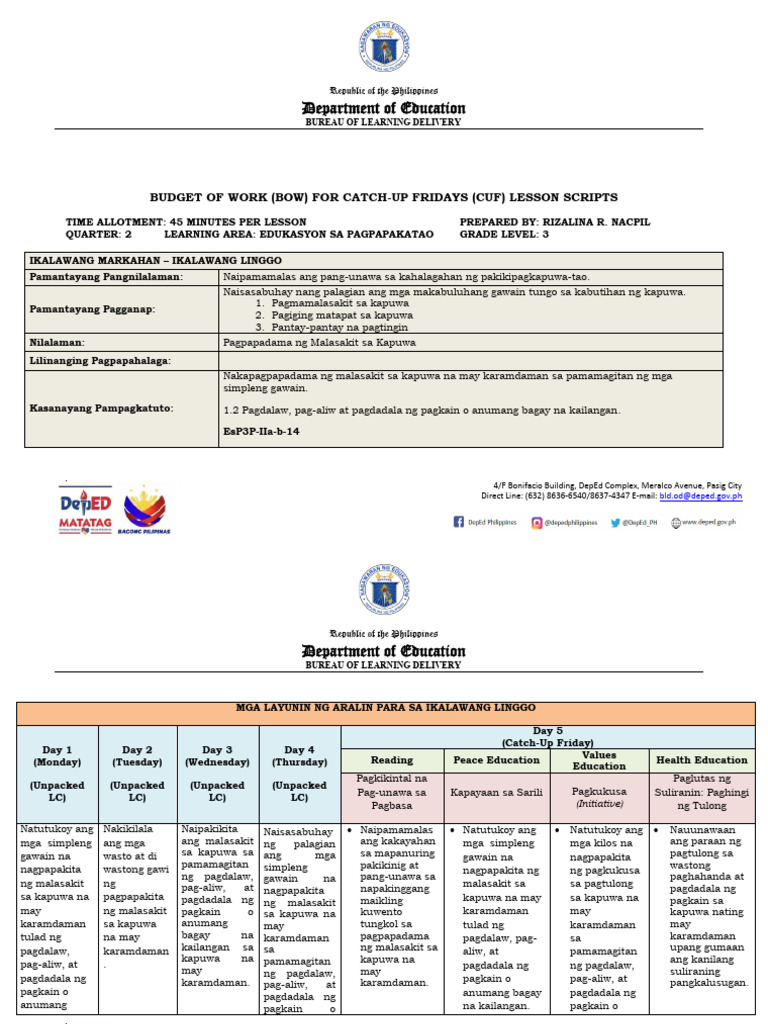 CO-2024-BOW-Grade 3-CUF-EsP-Q2-W2 | PDF