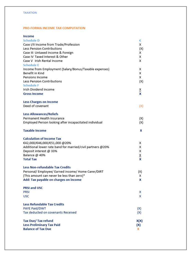 Proforma Income Tax Computation-2 | PDF