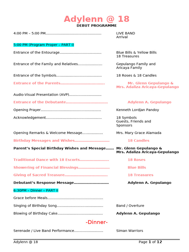 Debut Emcee Script | PDF