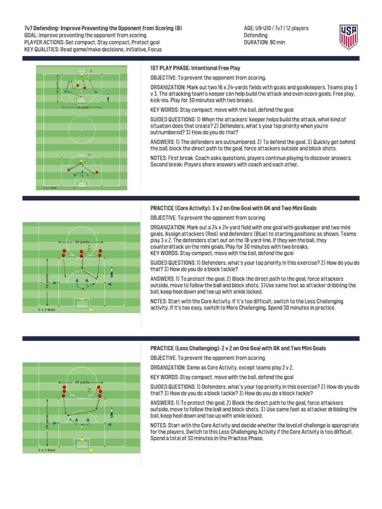 7v7 Defending Improve Preventing The Opponent From Scoring B | PDF