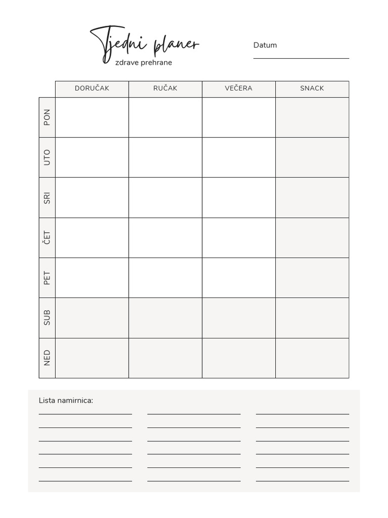 Tjedni Planer Prehrane | PDF
