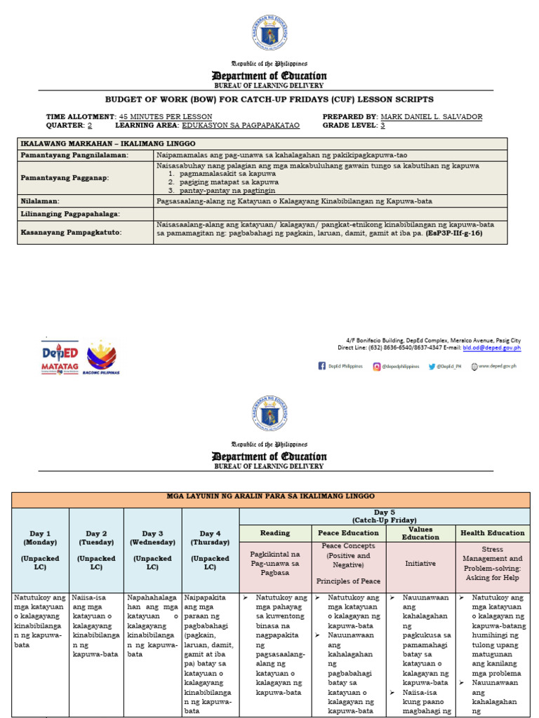CO-2024-BOW-Grade 3-CUF-EsP-Q2-W5 | PDF