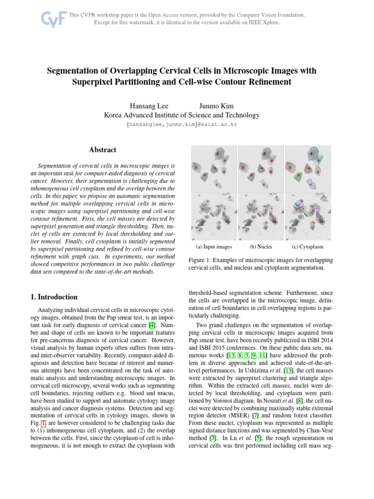Lee Segmentation of Overlapping CVPR 2016 Paper | PDF | Image ...
