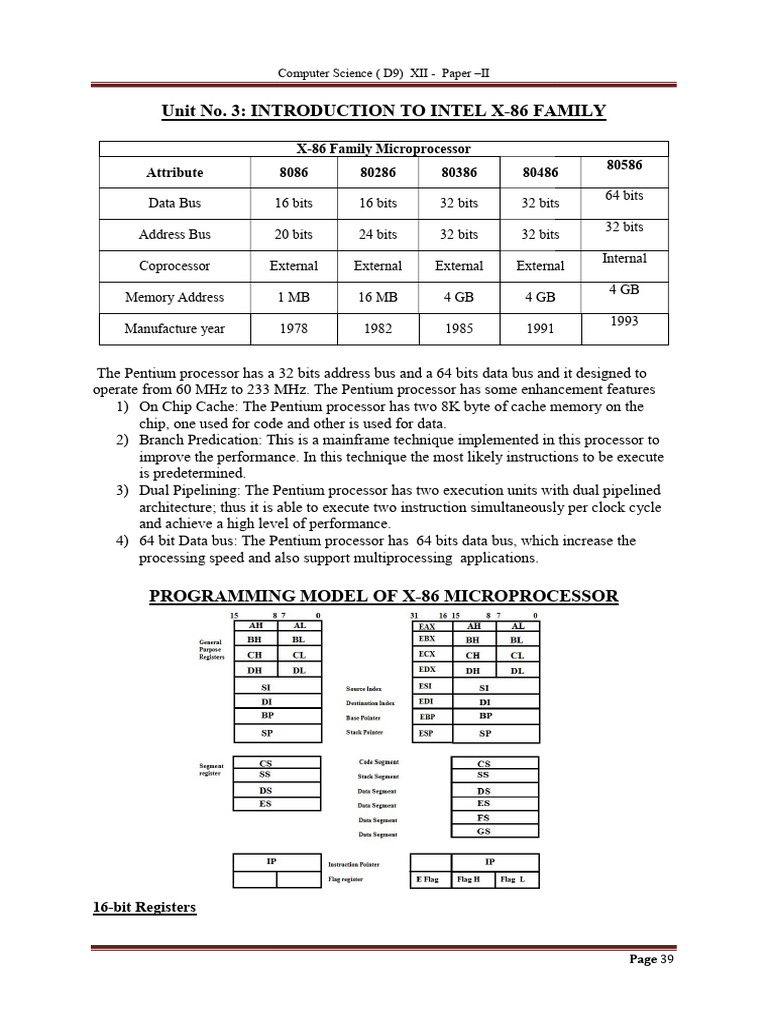 Unit No. 3: Introduction To Intel X Introduction To Intel X-86 Family 86 Family | PDF | Central ...