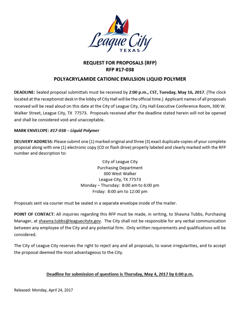 17-038 RFP Polyacrylamide Cationic Emulsion Liquid Polymer | PDF ...