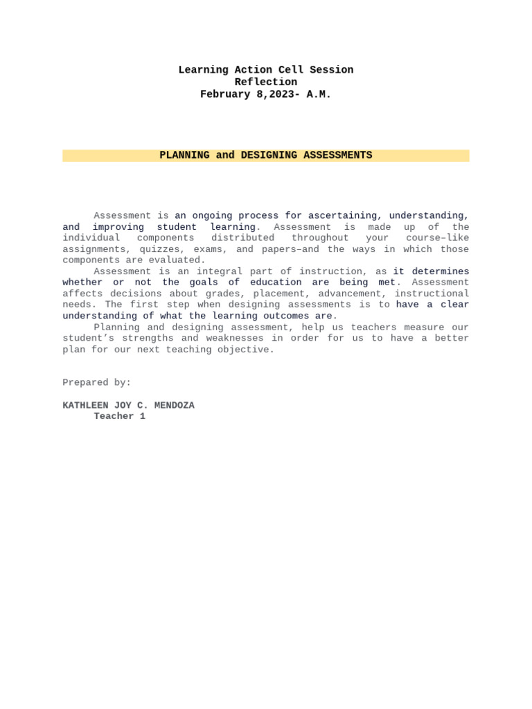 Reflection Lac | PDF | Educational Assessment | Teachers