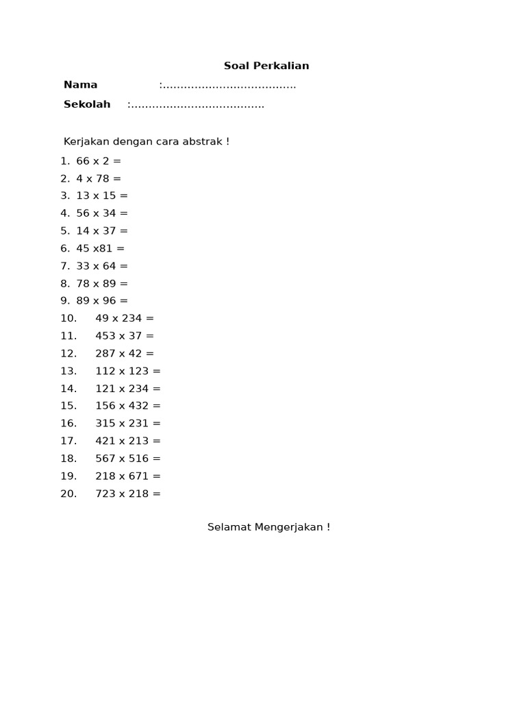 Soal Perkalian Gasing | PDF | Teaching Methods & Materials | Home & Garden