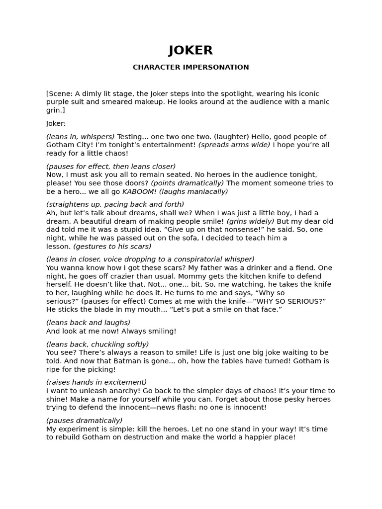 Joker Character Impersonation | PDF