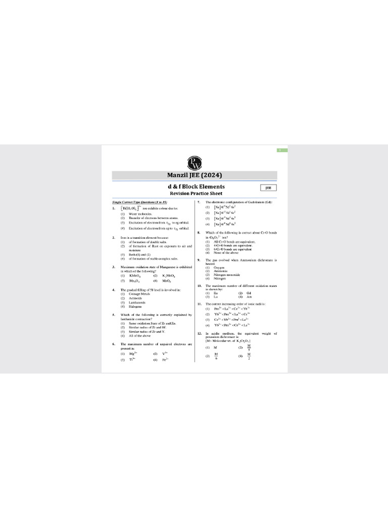 d and f block JEE | PDF