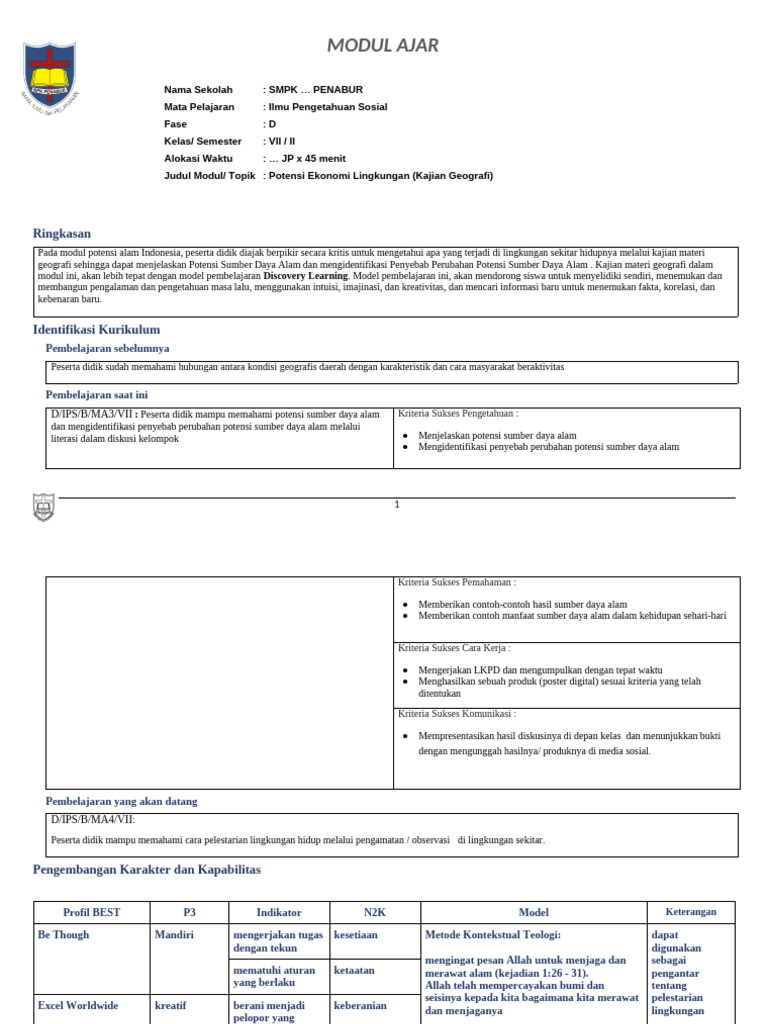 B. Modul Ajar Tema 3 - Potensi Ekonomi Lingkungan (Kajian Geografi) | PDF