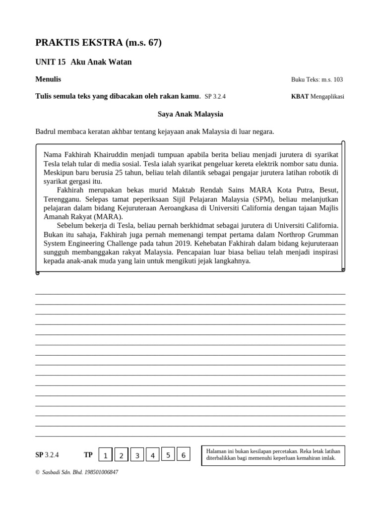 Tahun 4 - Tema 5 M.S. 67 - Praktis Ekstra | PDF