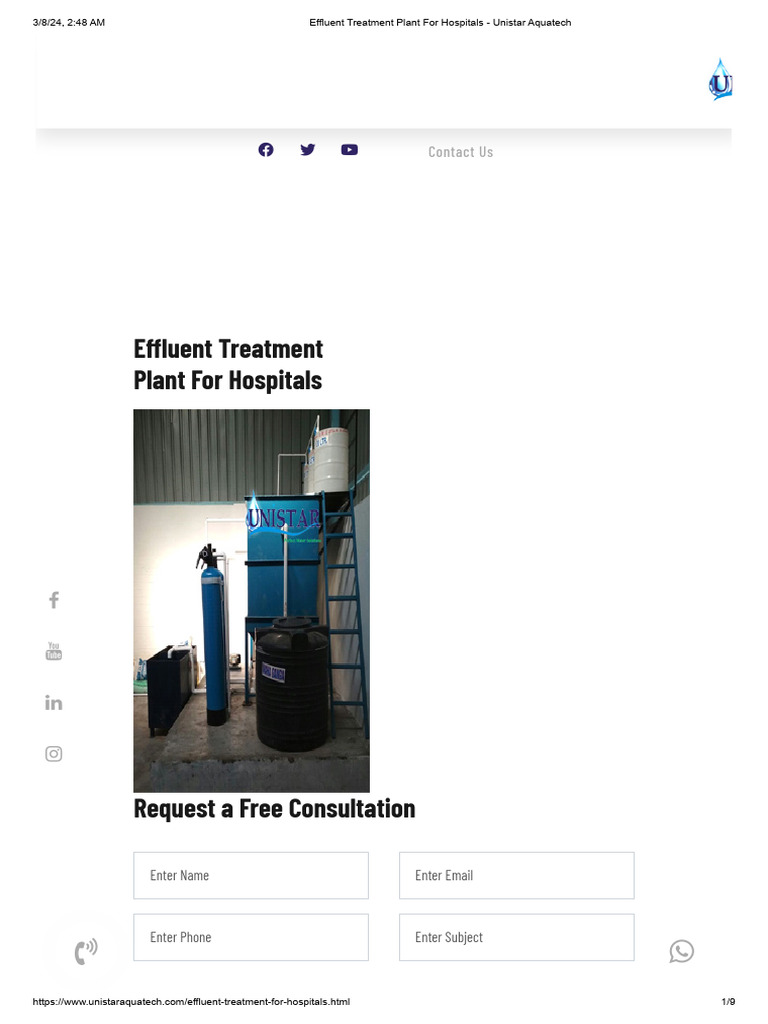 Effluent Treatment Plant For Hospitals - Unistar Aquatech | PDF ...