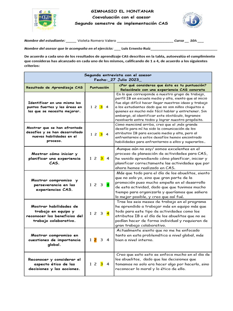 VIOLETA ROMERO-Segunda Entrevista Con El Asesor 2023 | PDF