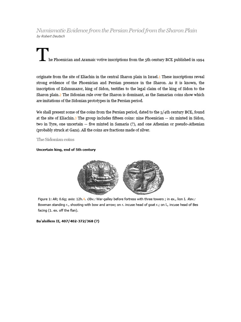 Numismatic Evidence From The Persian Period From The Sharon Plain | PDF ...