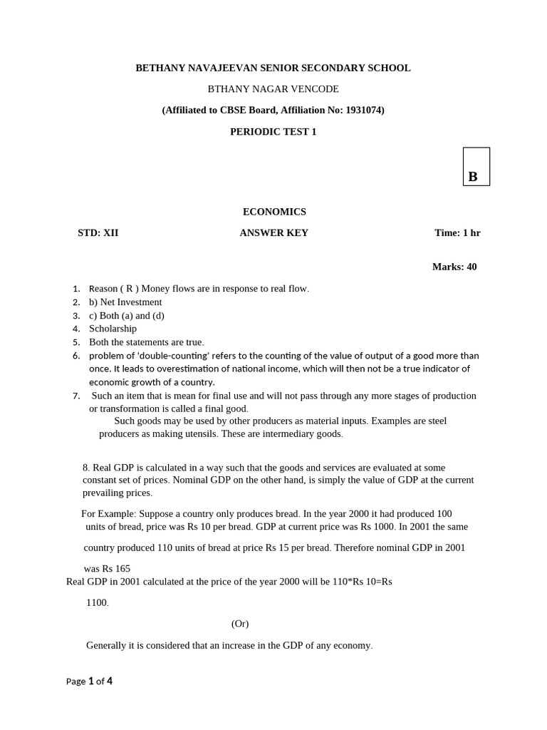 Economics Answer Key for Class XII | PDF | Gross Domestic Product ...