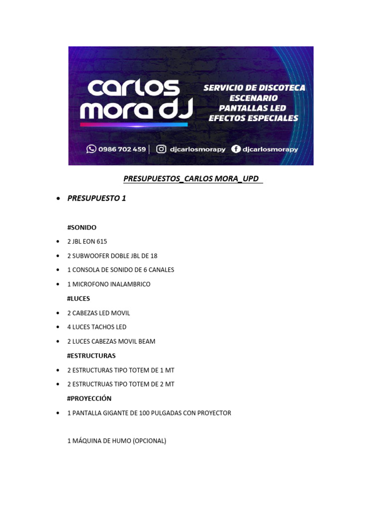 Presupuesto Carlos Mora DJ Upd | PDF