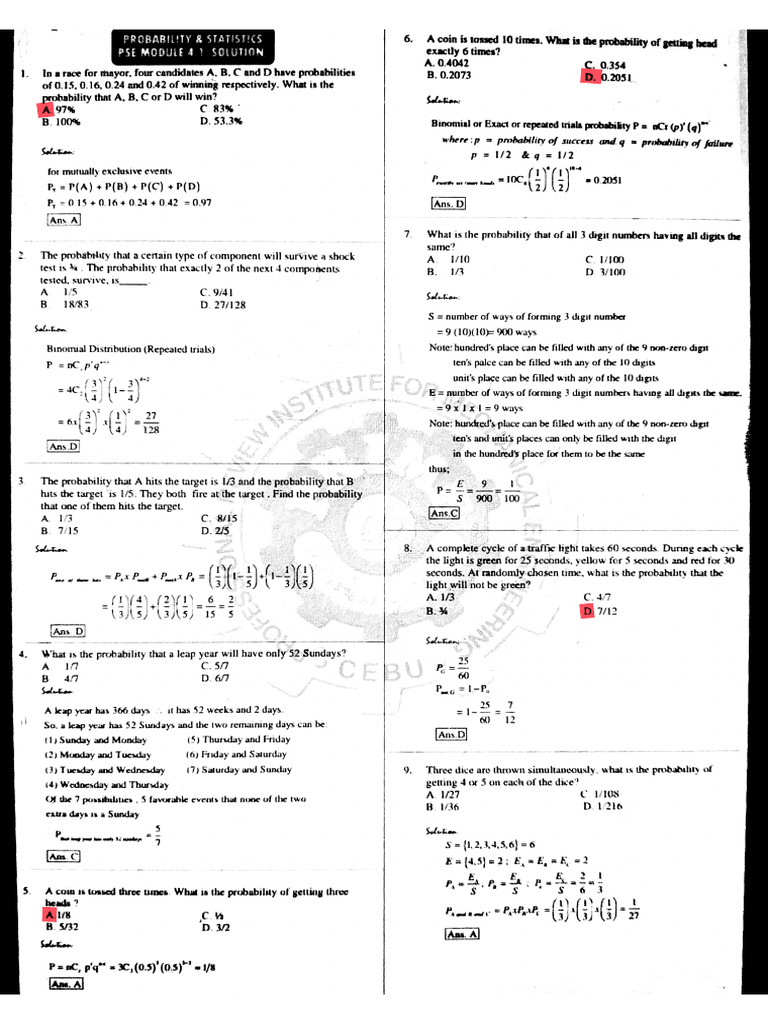 Prob Stats Solved | PDF