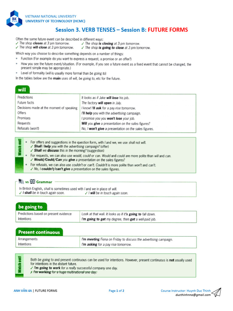 AV4A-Session 3B. VERB TENSES - SECTION B Future Forms-Theory | PDF ...