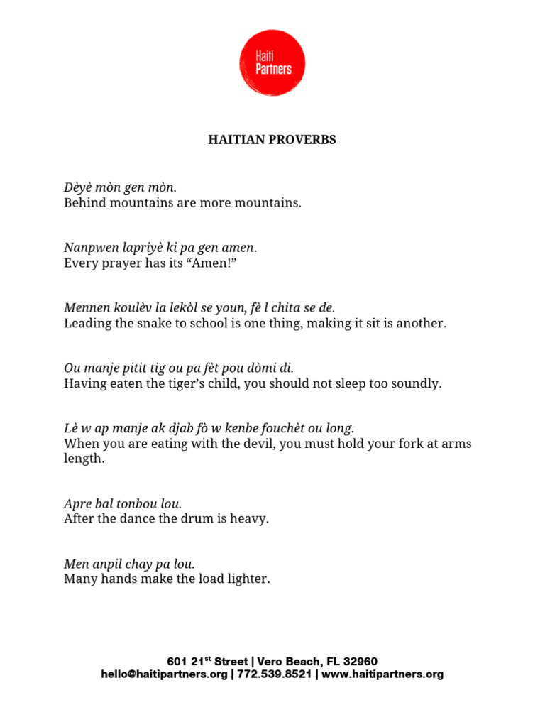 Haitian Proverbs Collection | PDF | Home & Garden | Wellness