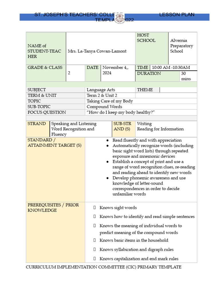 Lesson Plan: Understanding Compound Words | PDF | Word | Linguistics